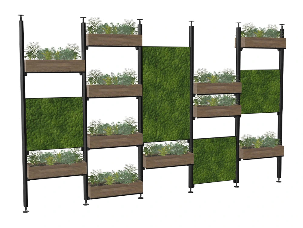 Ws.D Decora Modular Zoning System with Moss Wall Panels and Planters